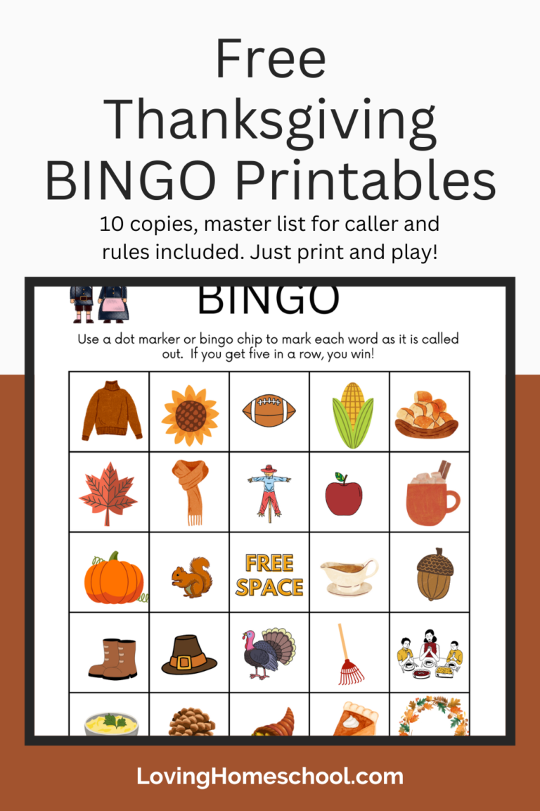 Thanksgiving BINGO Printables - LovingHomeschool.com