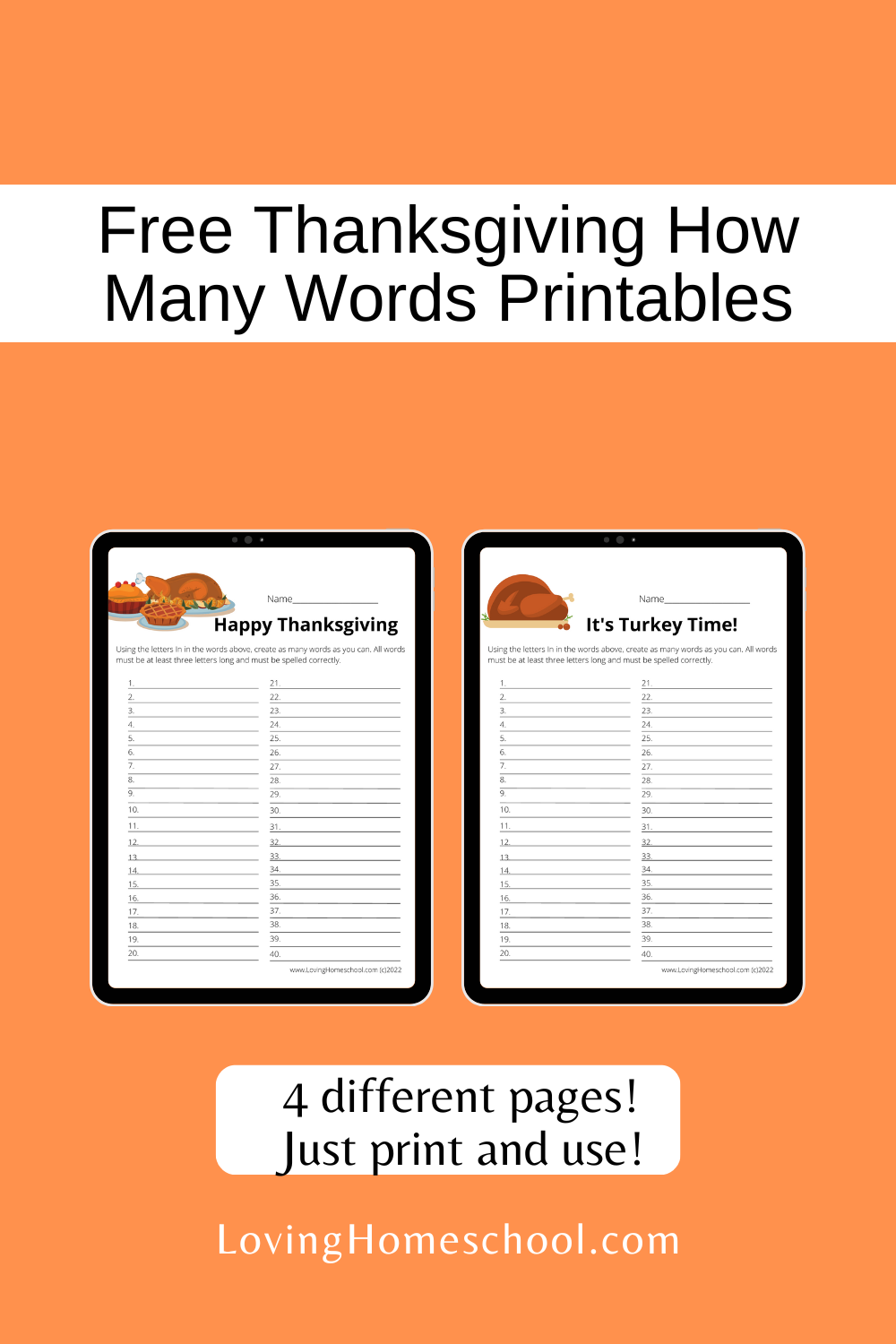 Free Thanksgiving How Many Words Printables - LovingHomeschool.com