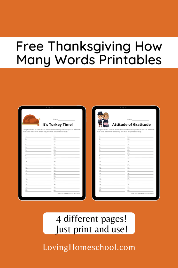 Free Thanksgiving How Many Words Printables - LovingHomeschool.com
