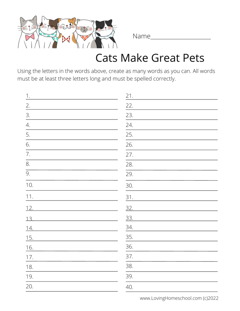 Cat How Many Words Printables - LovingHomeschool.com