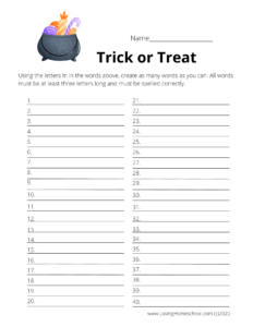 Halloween How Many Words Printables - LovingHomeschool.com