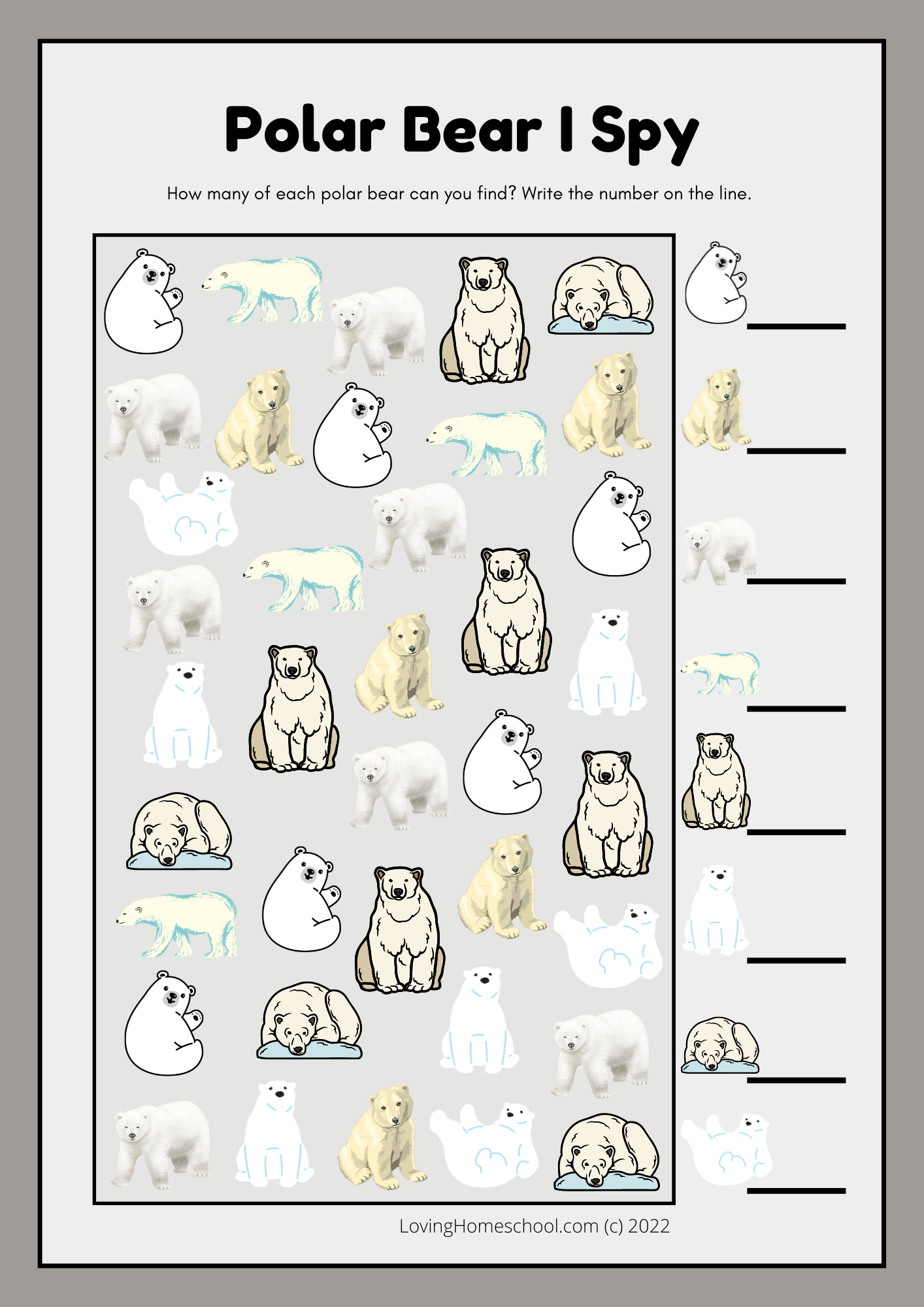 Polar Bear I Spy Printables - LovingHomeschool.com