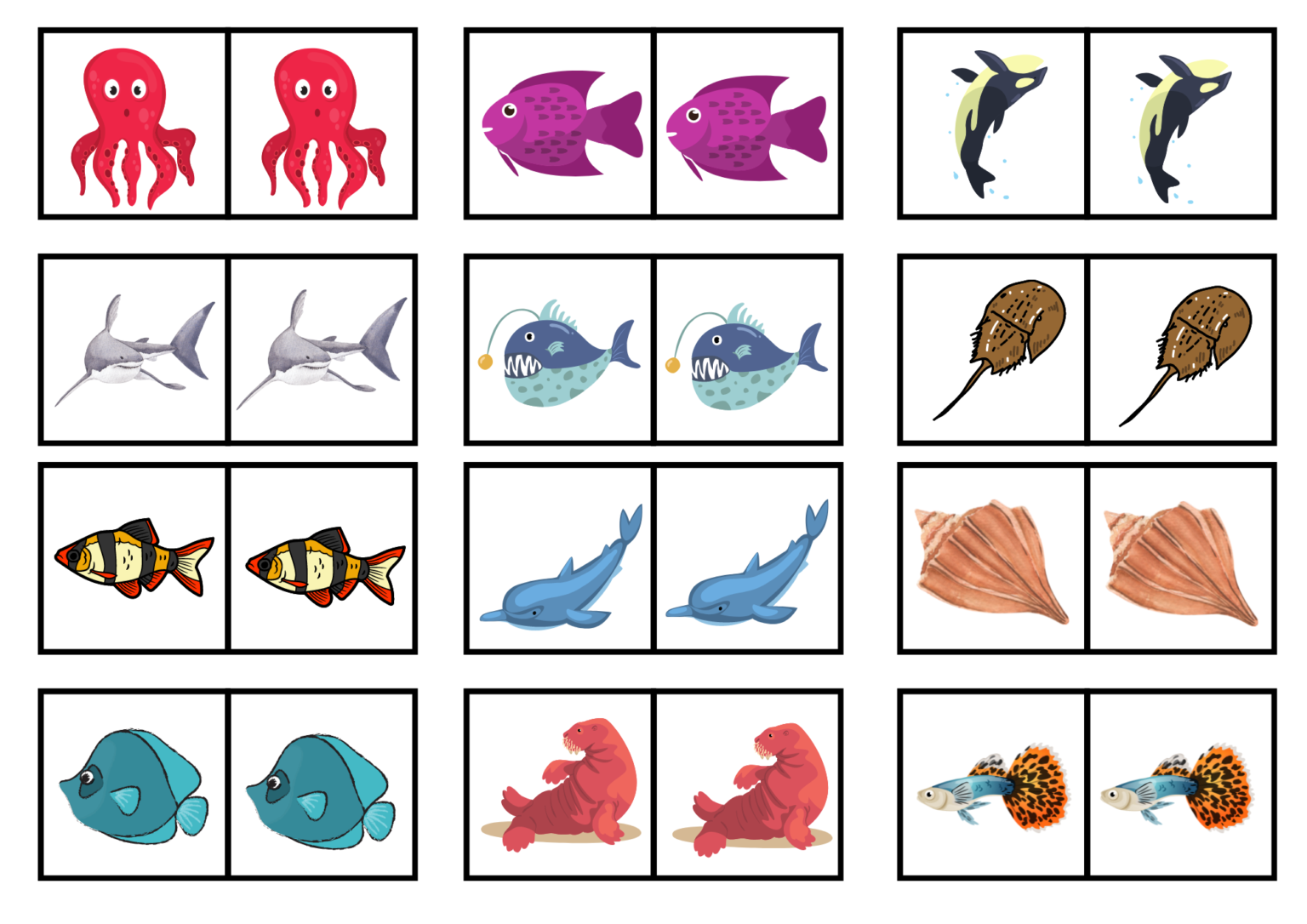 Free Printable Aquarium Animals Memory Matching Game - LovingHomeschool.com