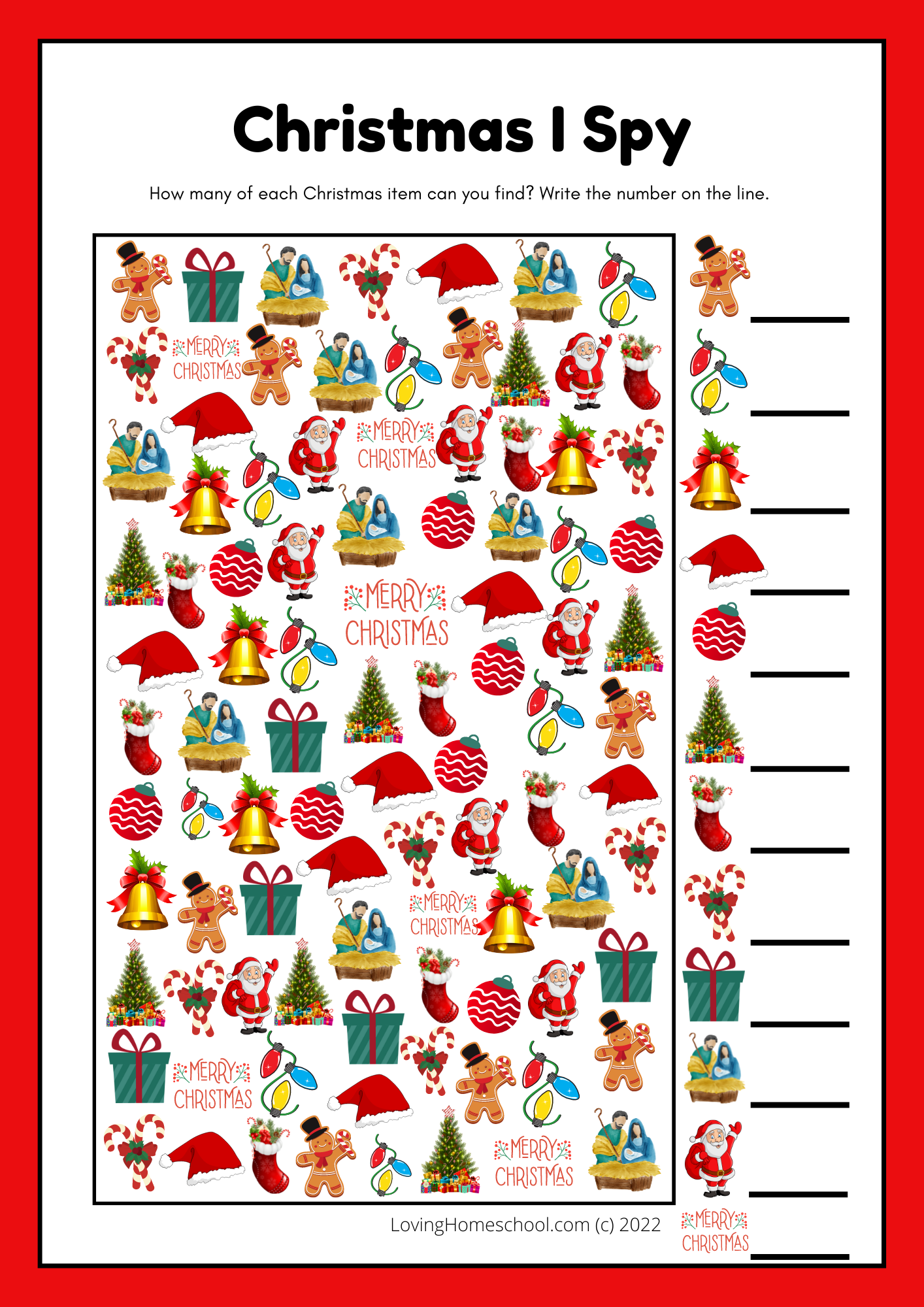 13 Christmas I Spy Printables - LovingHomeschool.com
