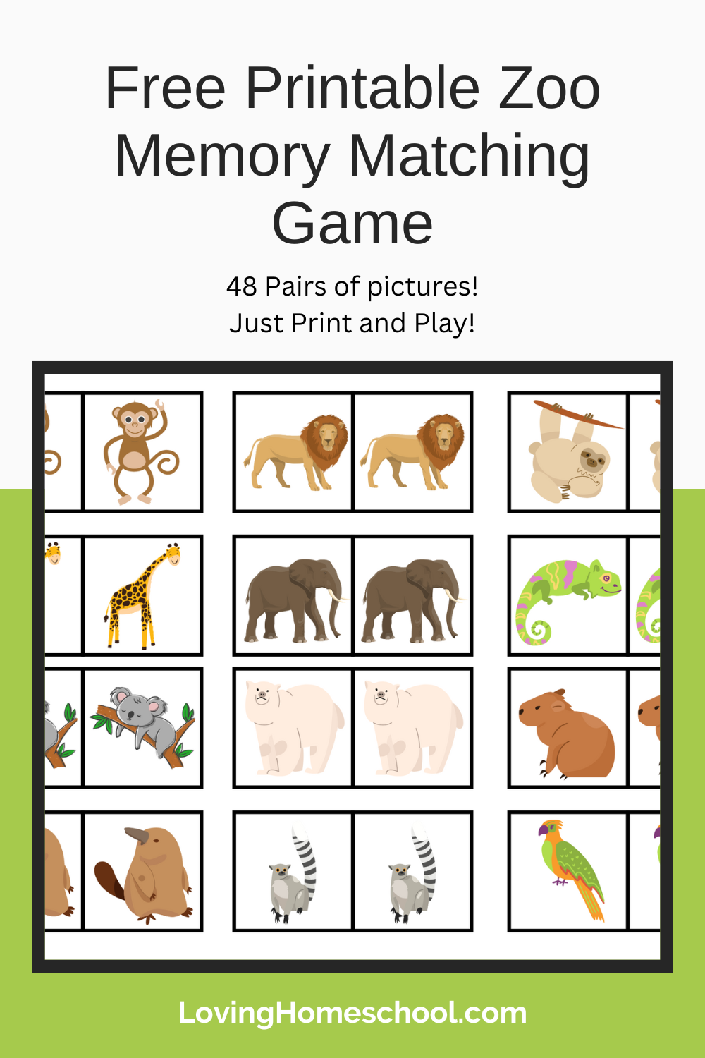 Free Printable Zoo Memory Matching Game - LovingHomeschool.com