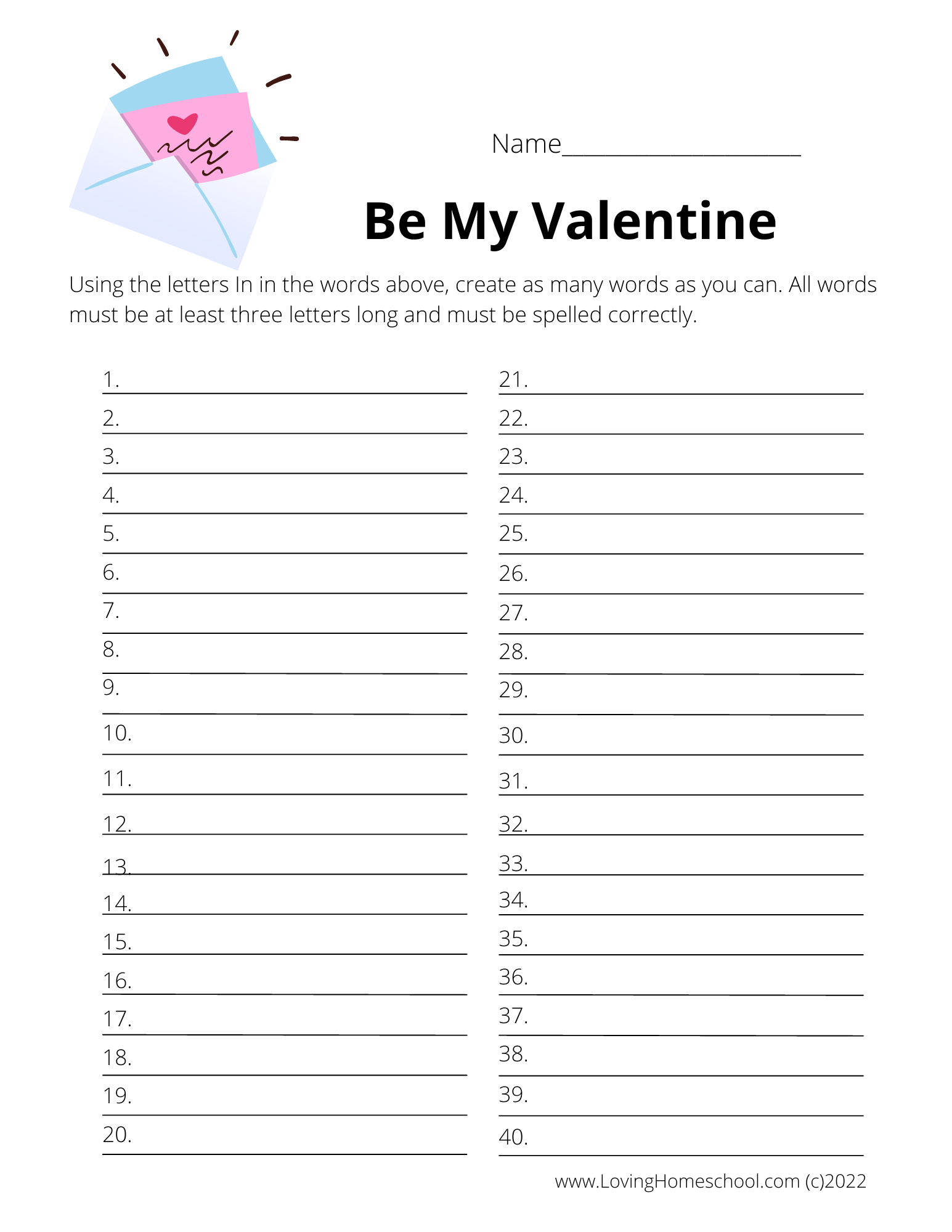 Free Valentine’s Day How Many Words Printables - LovingHomeschool.com