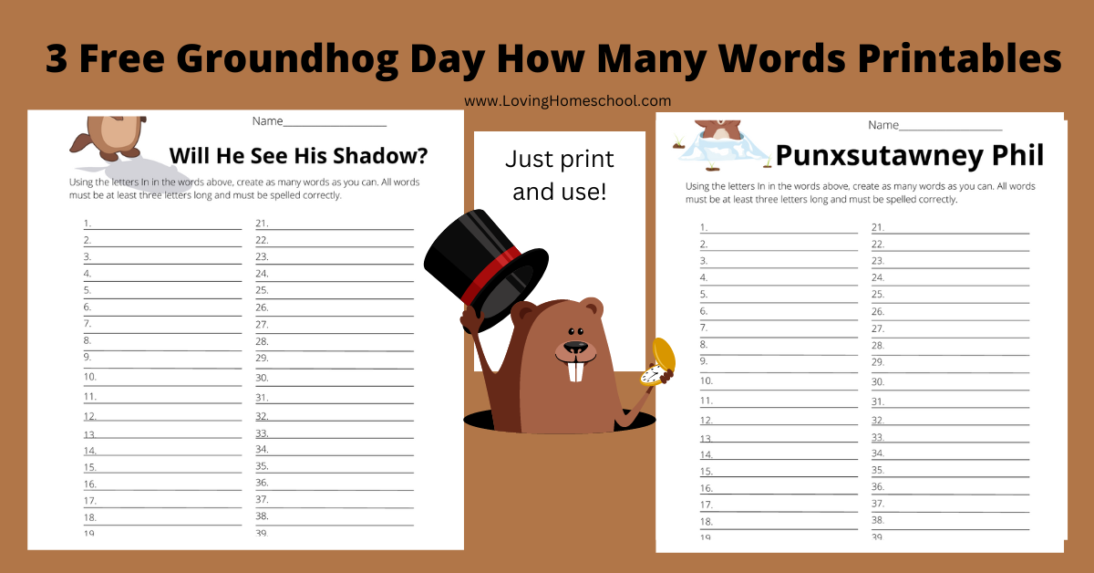 Free Groundhog Day How Many Words Printables - LovingHomeschool.com