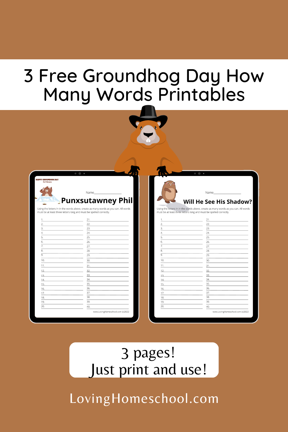Free Groundhog Day How Many Words Printables - LovingHomeschool.com