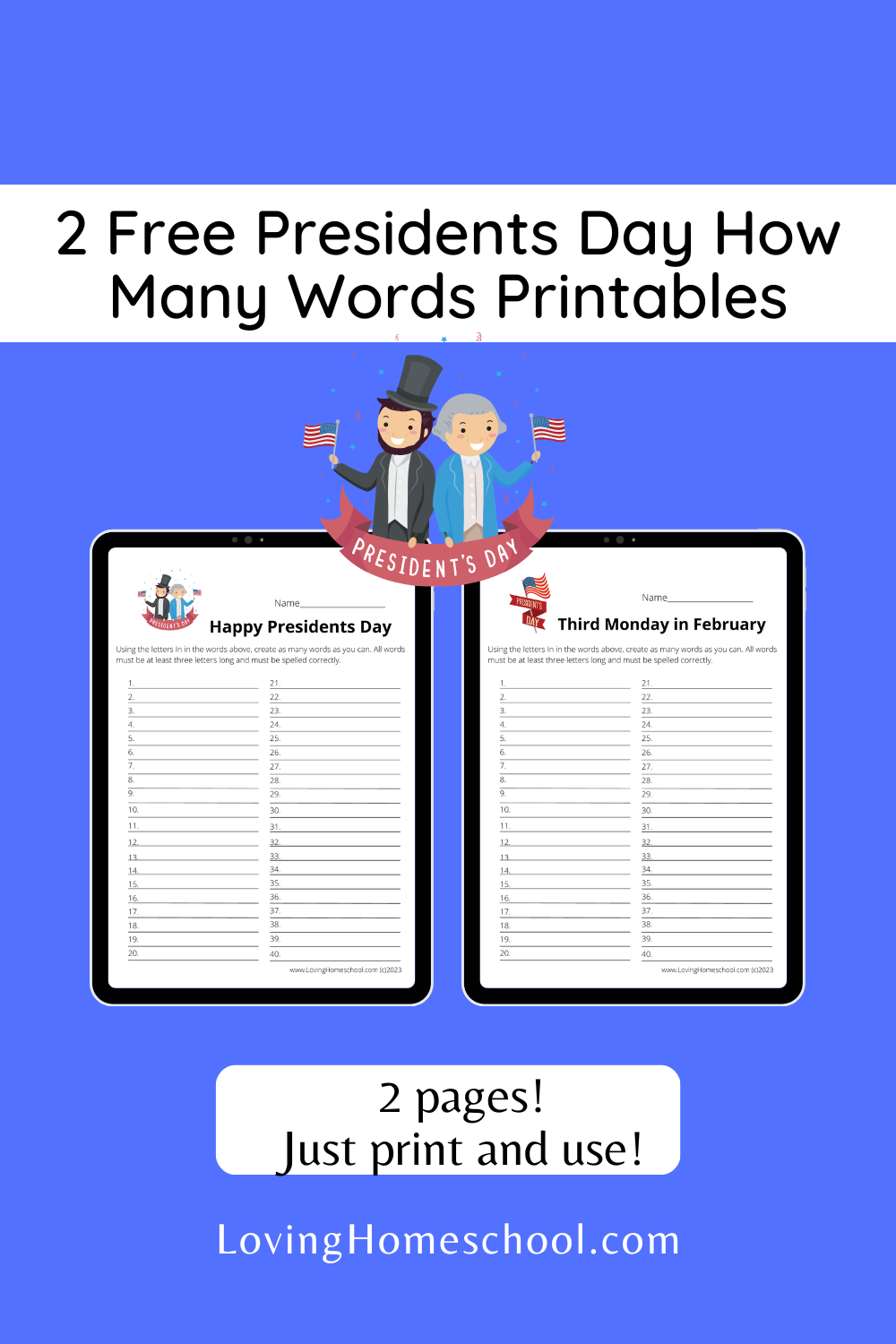Free Presidents Day How Many Words Printables - LovingHomeschool.com
