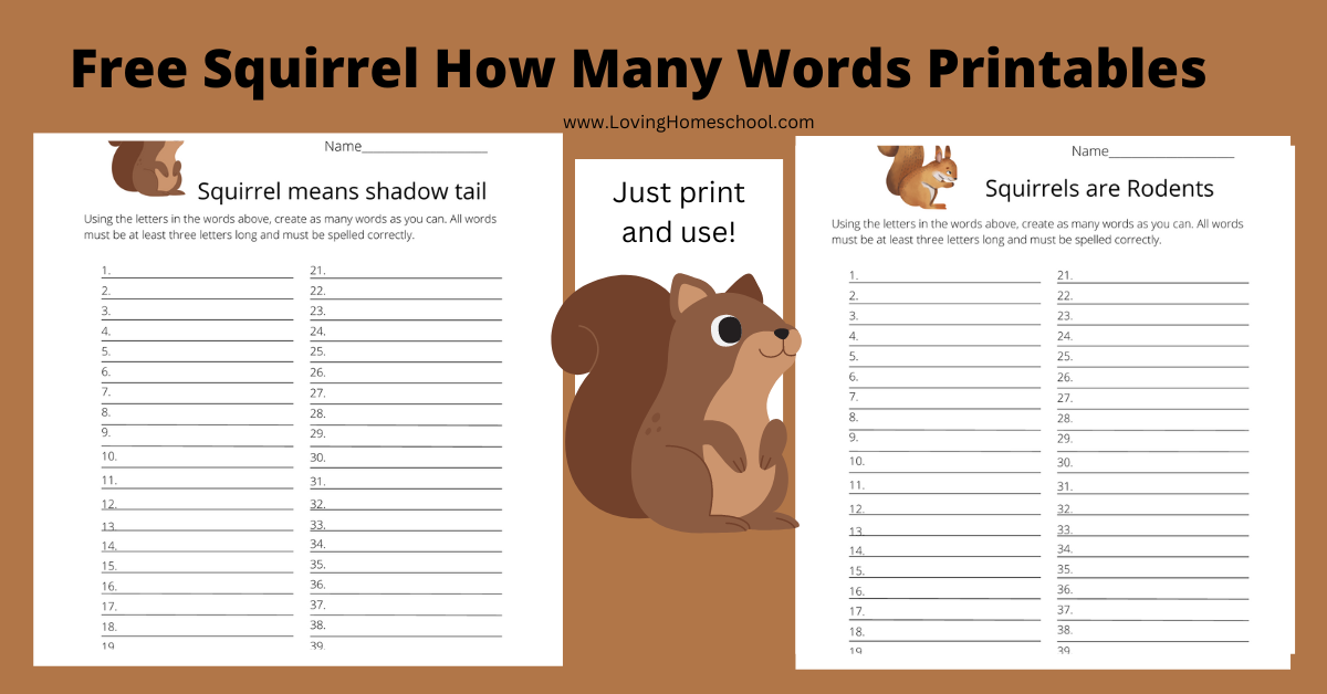 Free Squirrel How Many Words Printables - LovingHomeschool.com