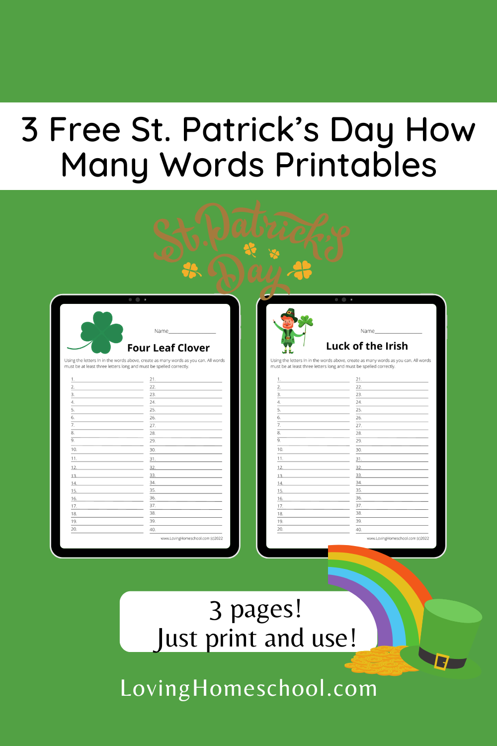 Free St. Patrick’s Day How Many Words Printables - LovingHomeschool.com
