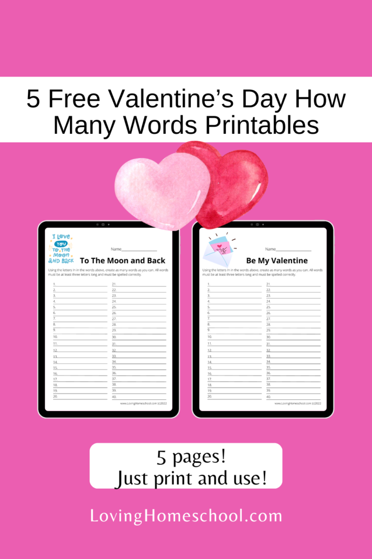 Free Valentine’s Day How Many Words Printables - LovingHomeschool.com