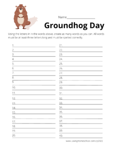 Free Groundhog Day How Many Words Printables - LovingHomeschool.com