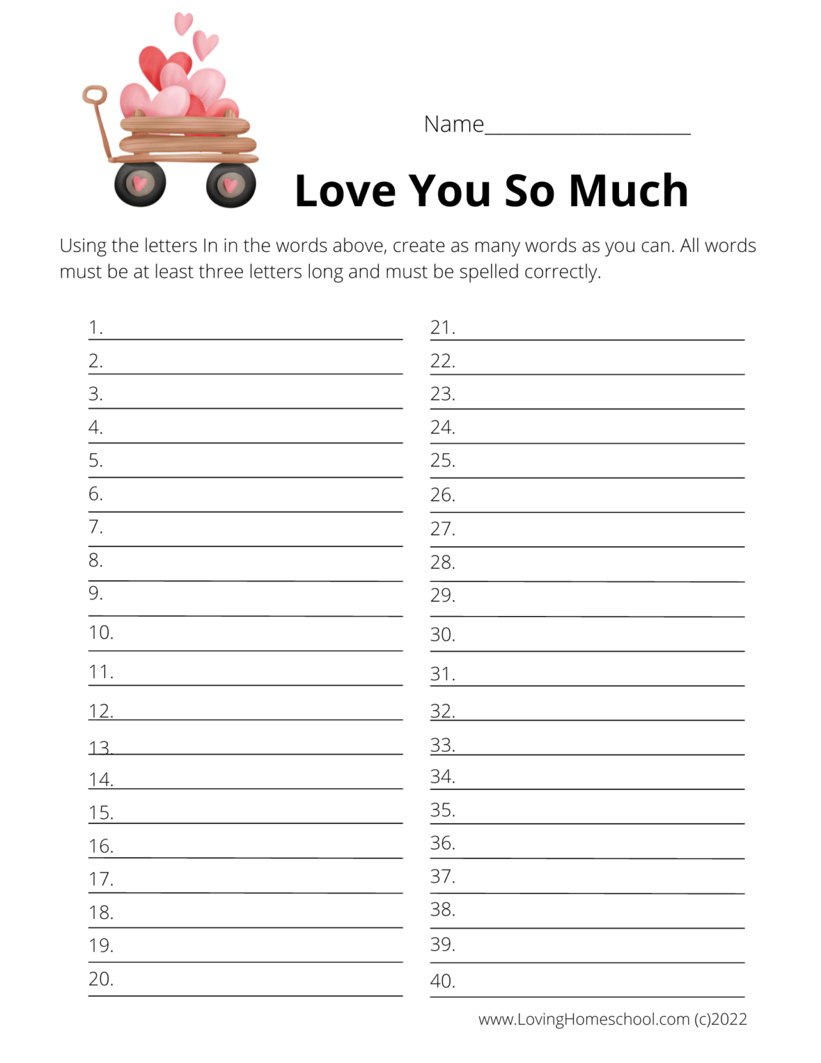 Free Valentine’s Day How Many Words Printables - LovingHomeschool.com