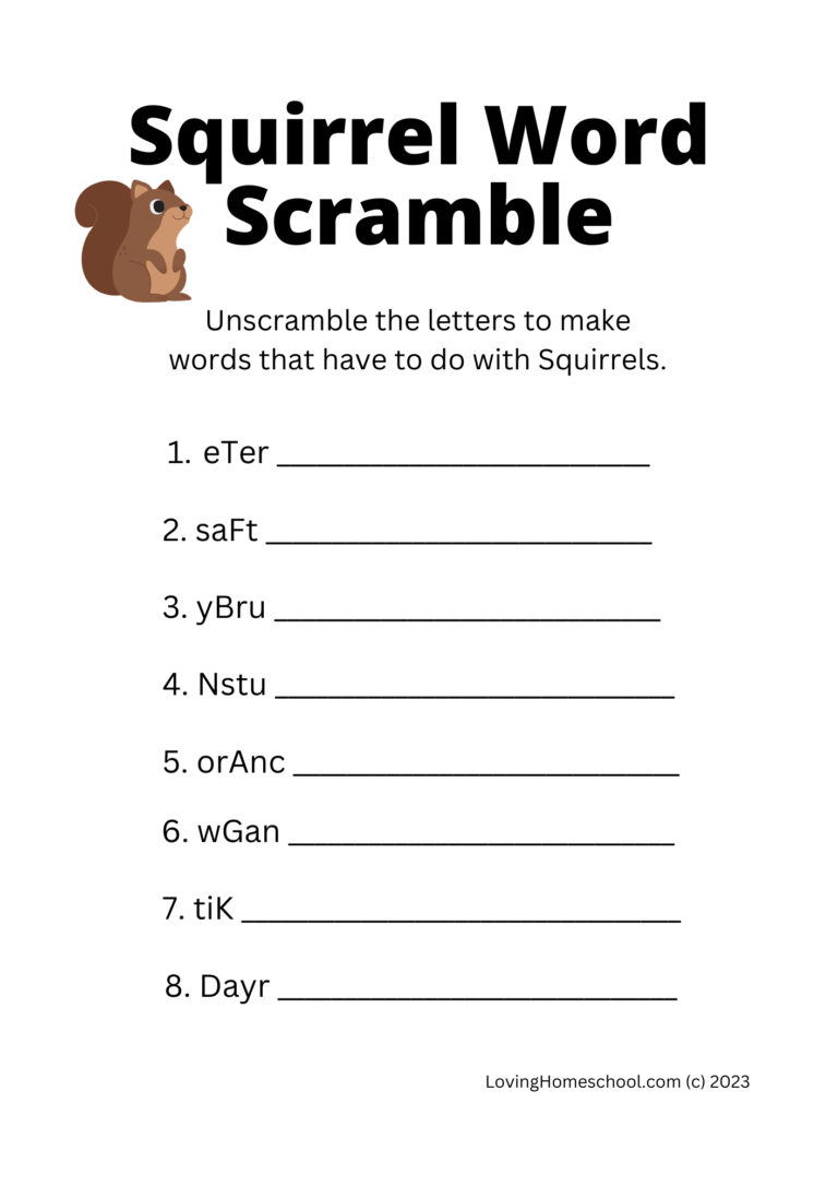 Squirrel Word Scramble Printables - LovingHomeschool.com