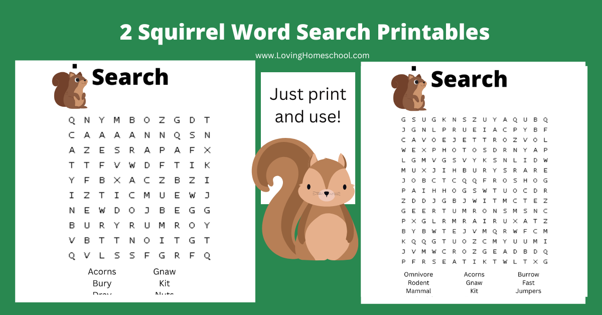 Squirrel Word Search Printables - LovingHomeschool.com