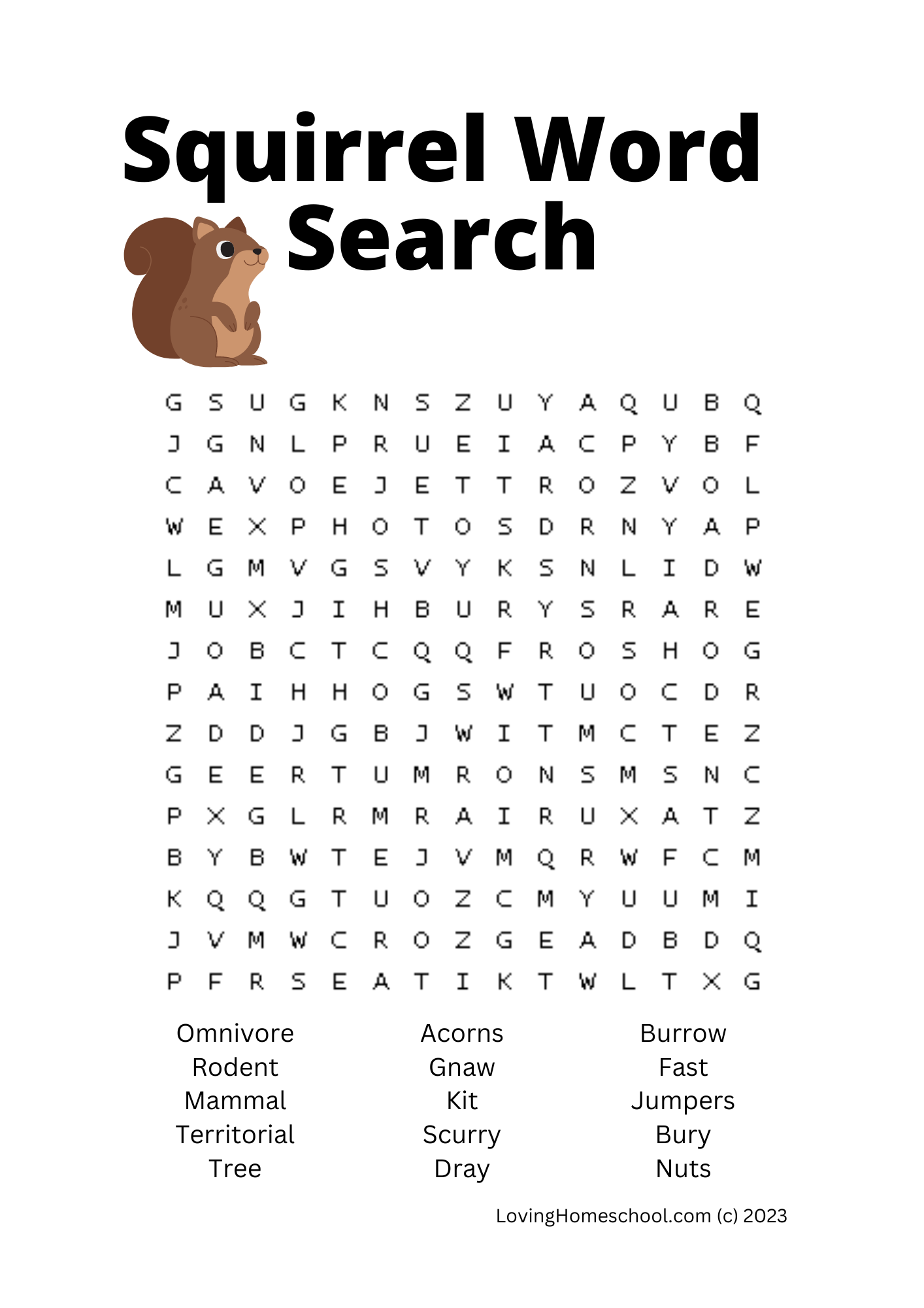 Squirrel Word Search Printables - LovingHomeschool.com