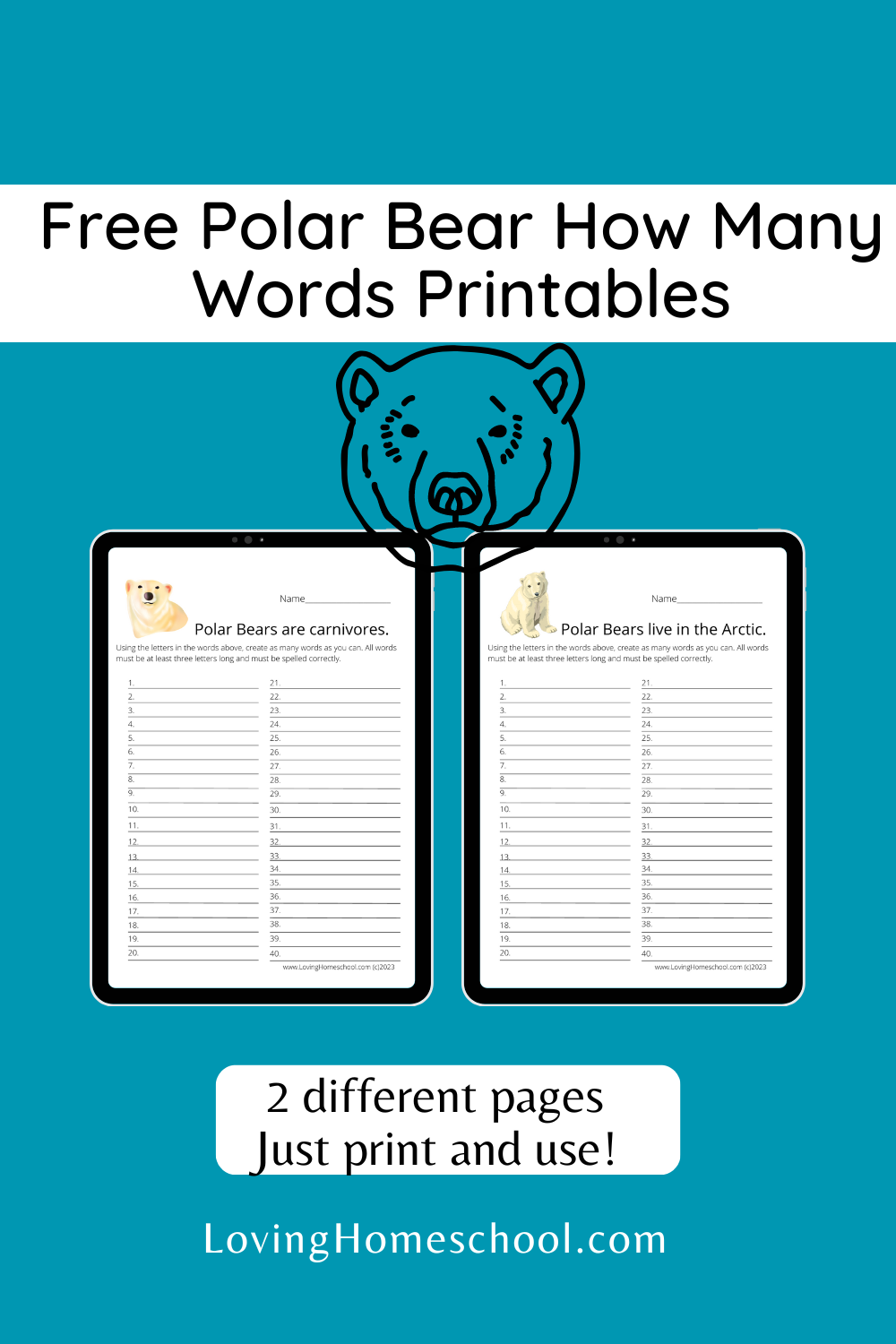 Free Polar Bear How Many Words Printables - LovingHomeschool.com