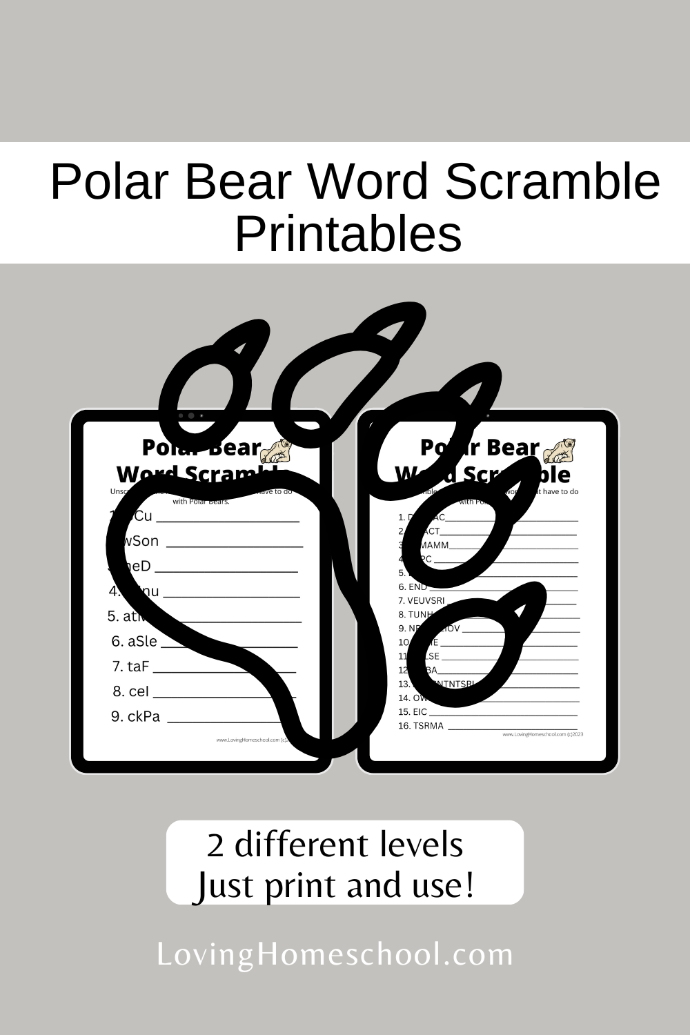 Polar Bear Word Scramble Printables - LovingHomeschool.com