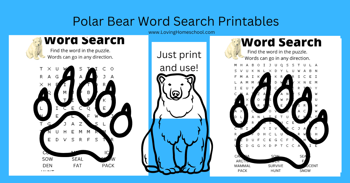 Polar Bear Word Search Printables - LovingHomeschool.com