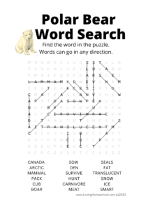 Polar Bear Word Search Printables - LovingHomeschool.com