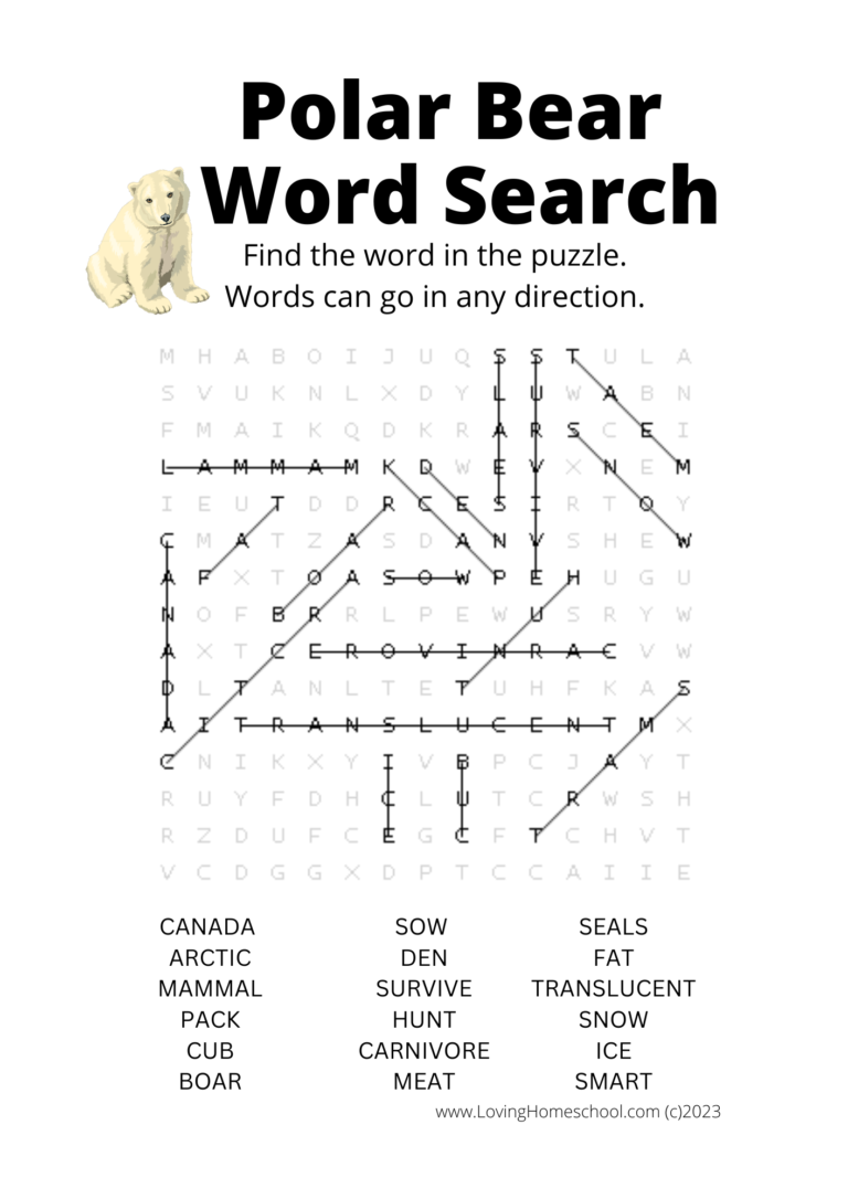 Polar Bear Word Search Printables - LovingHomeschool.com