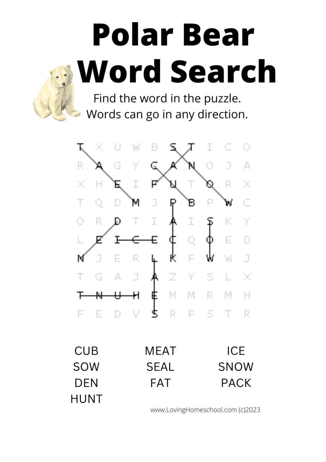 Polar Bear Word Search Printables - LovingHomeschool.com