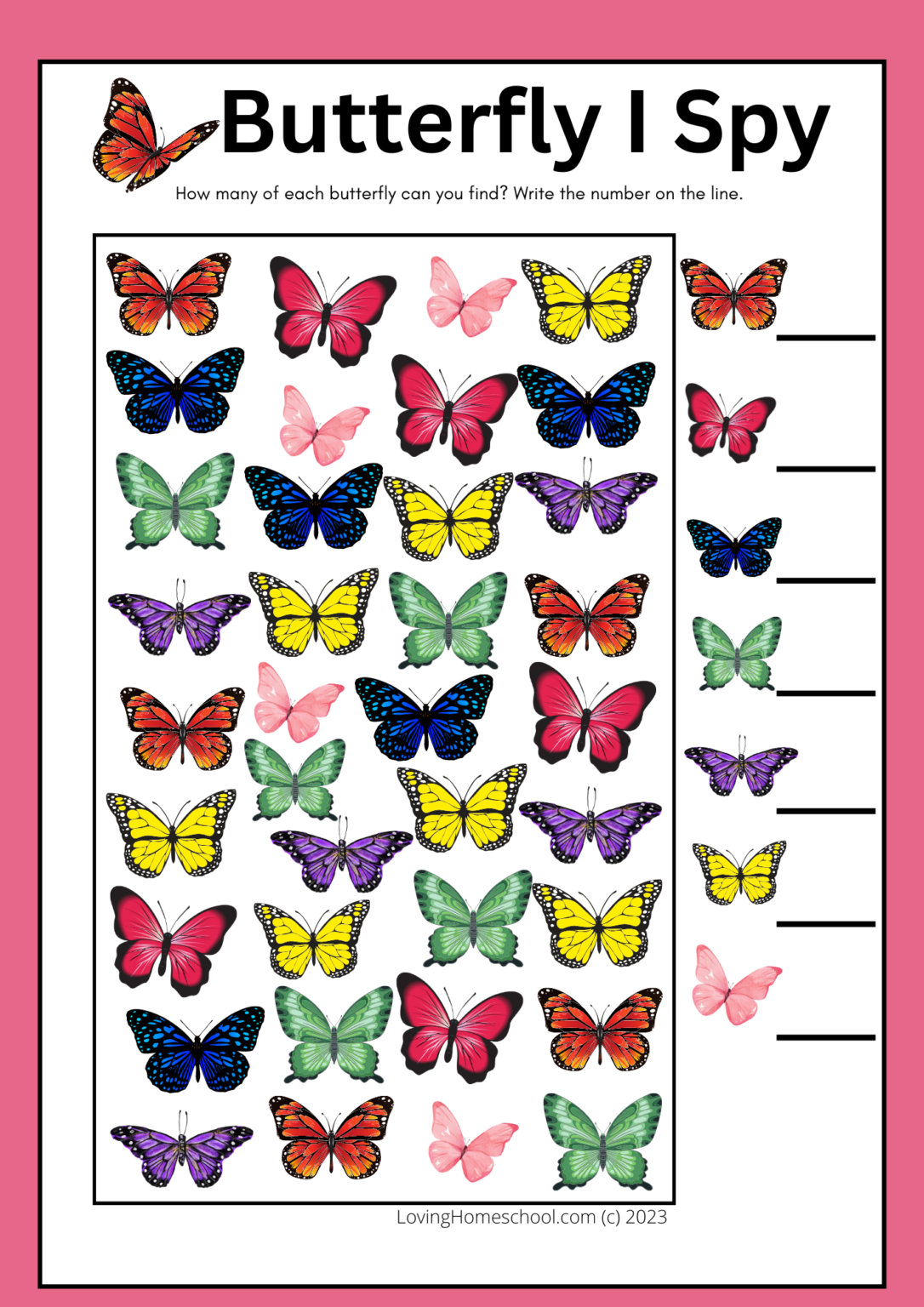 Butterfly I Spy Printables - LovingHomeschool.com