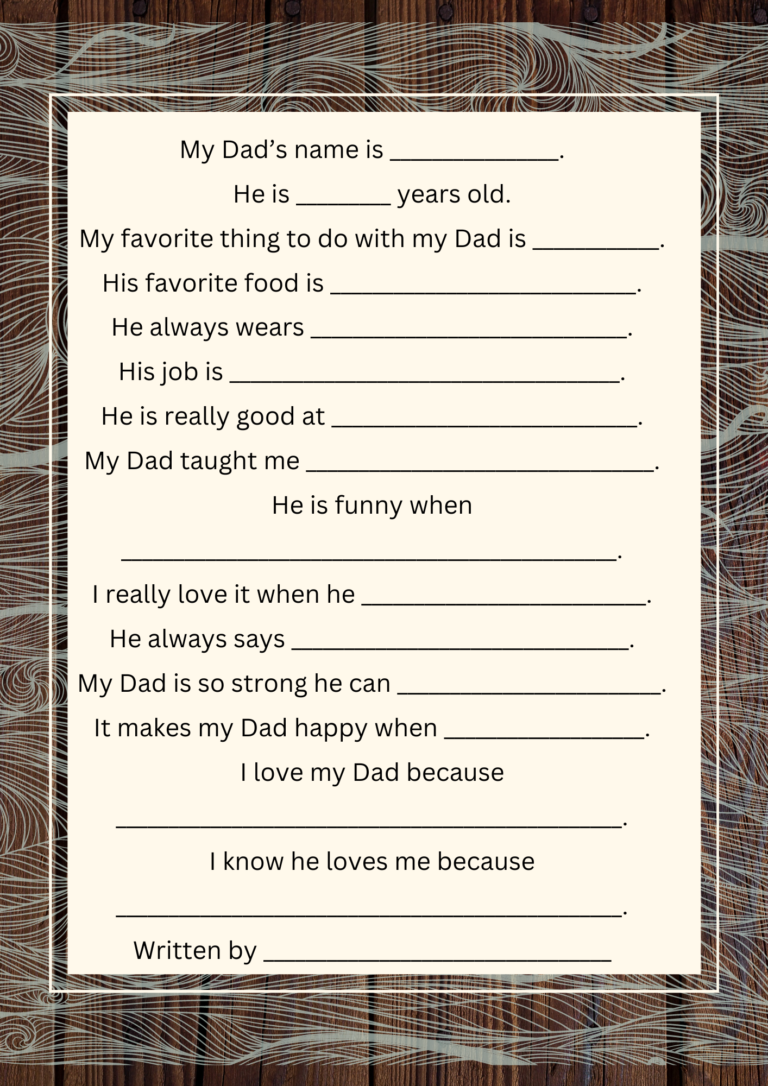 About my Dad Printable - LovingHomeschool.com