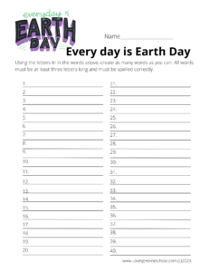 Free Earth Day How Many Words Printables - LovingHomeschool.com