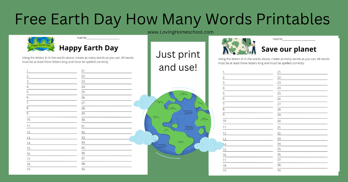 Free Earth Day How Many Words Printables - LovingHomeschool.com