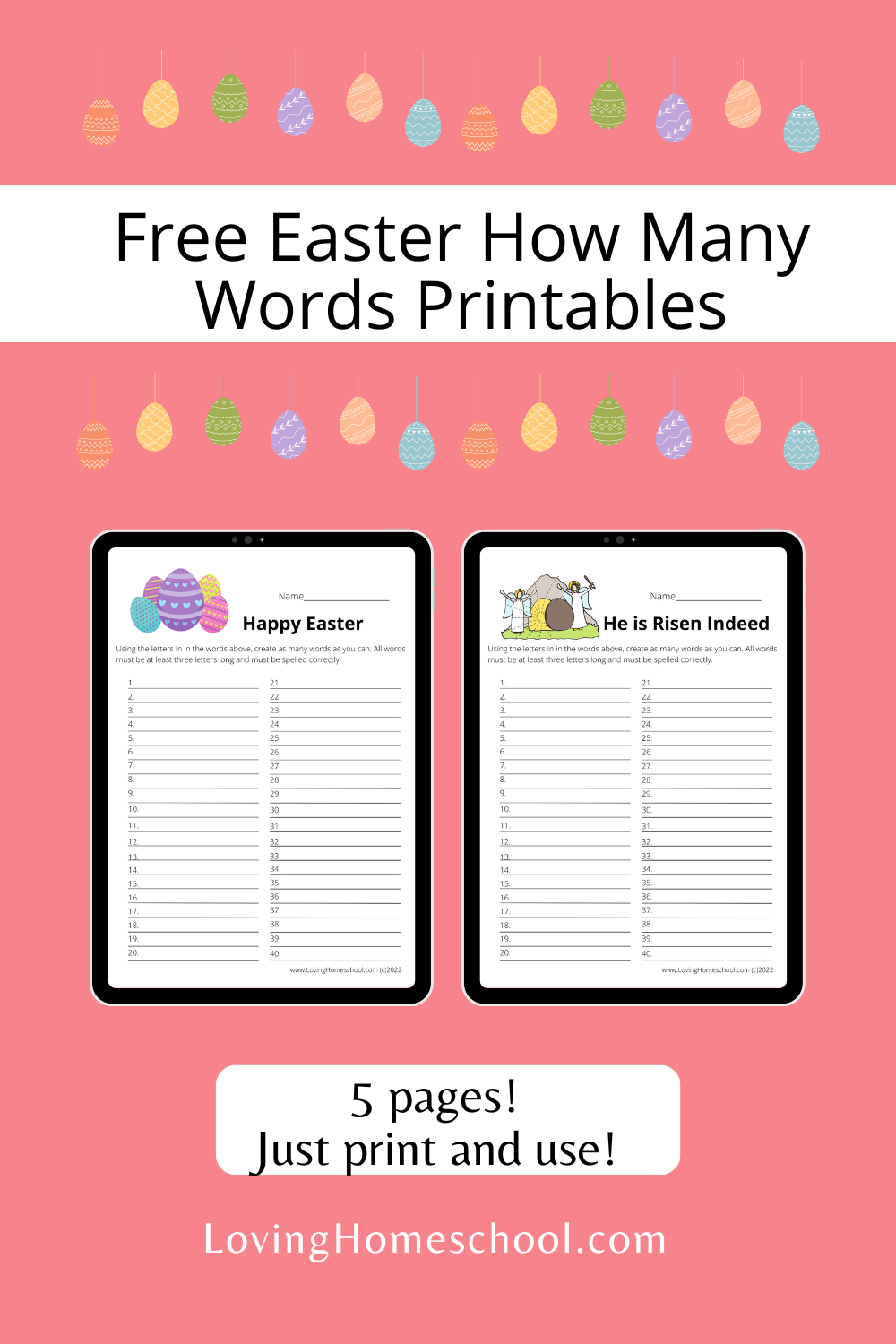 Free Easter How Many Words Printables - LovingHomeschool.com