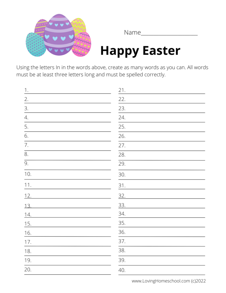 Free Easter How Many Words Printables - LovingHomeschool.com