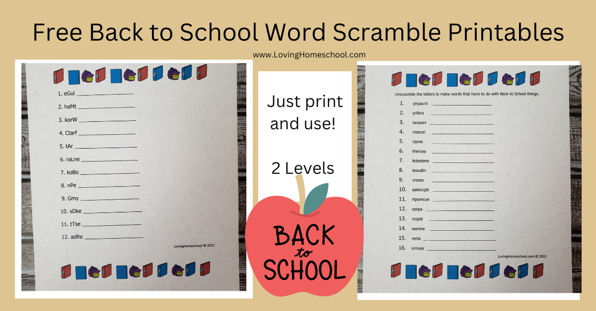 Back to School Word Scramble - LovingHomeschool.com