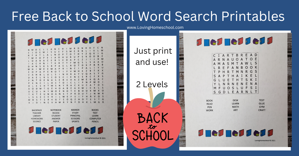 Back to School Word Search - LovingHomeschool.com
