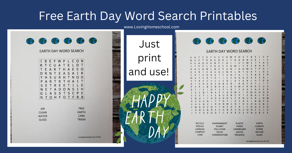 Earth Day Word Search - LovingHomeschool.com