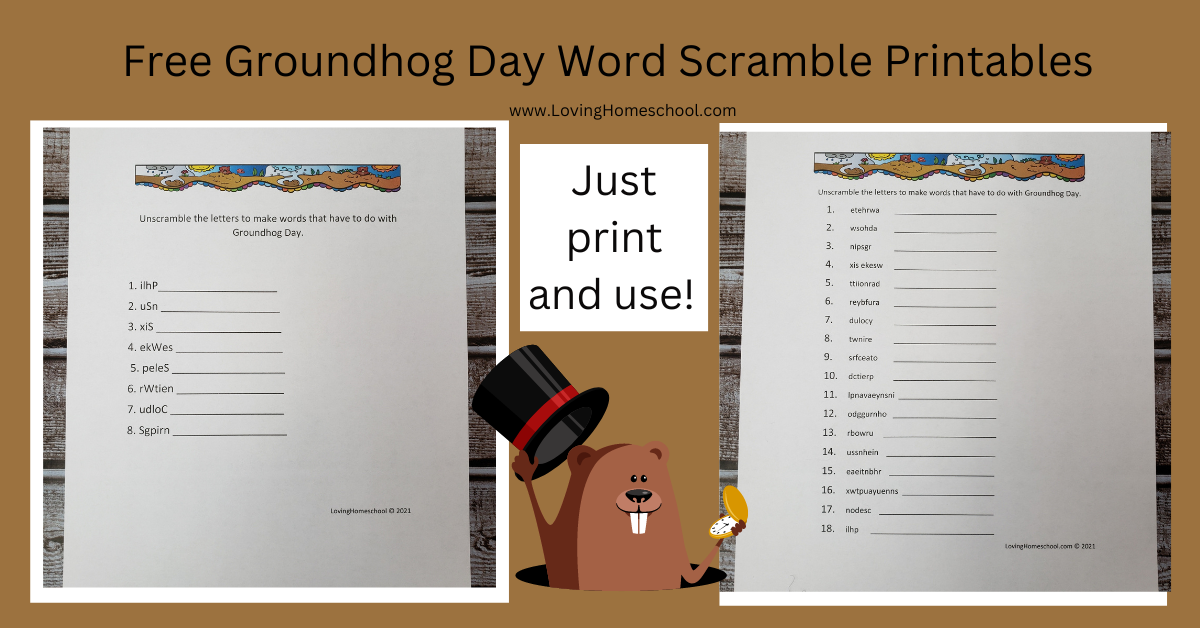 Groundhog Day Word Scramble - LovingHomeschool.com