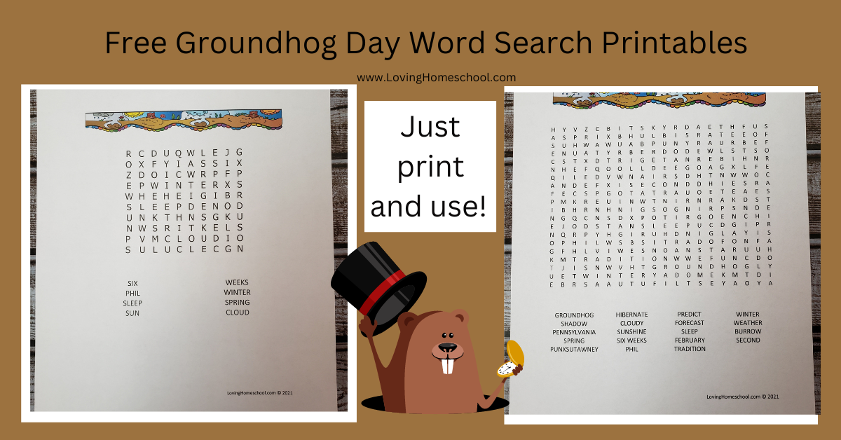 Groundhog Day Word Search - LovingHomeschool.com