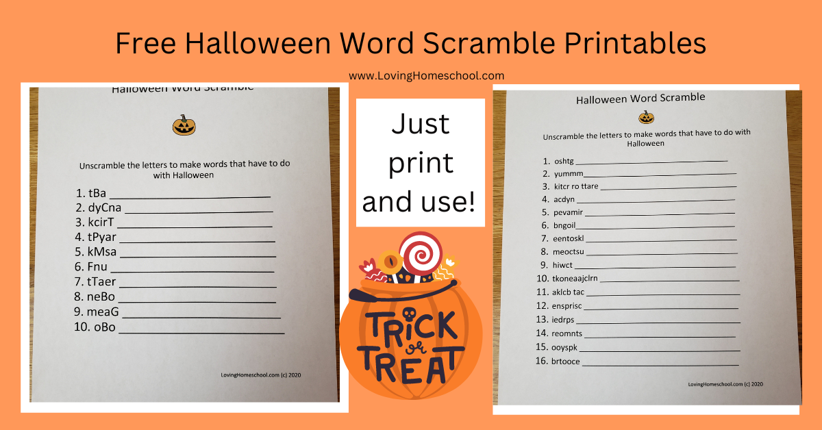 Halloween Word Scramble - LovingHomeschool.com