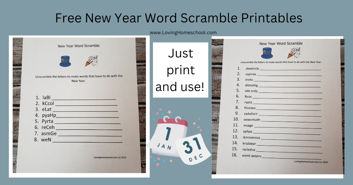 New Year Word Scramble - LovingHomeschool.com