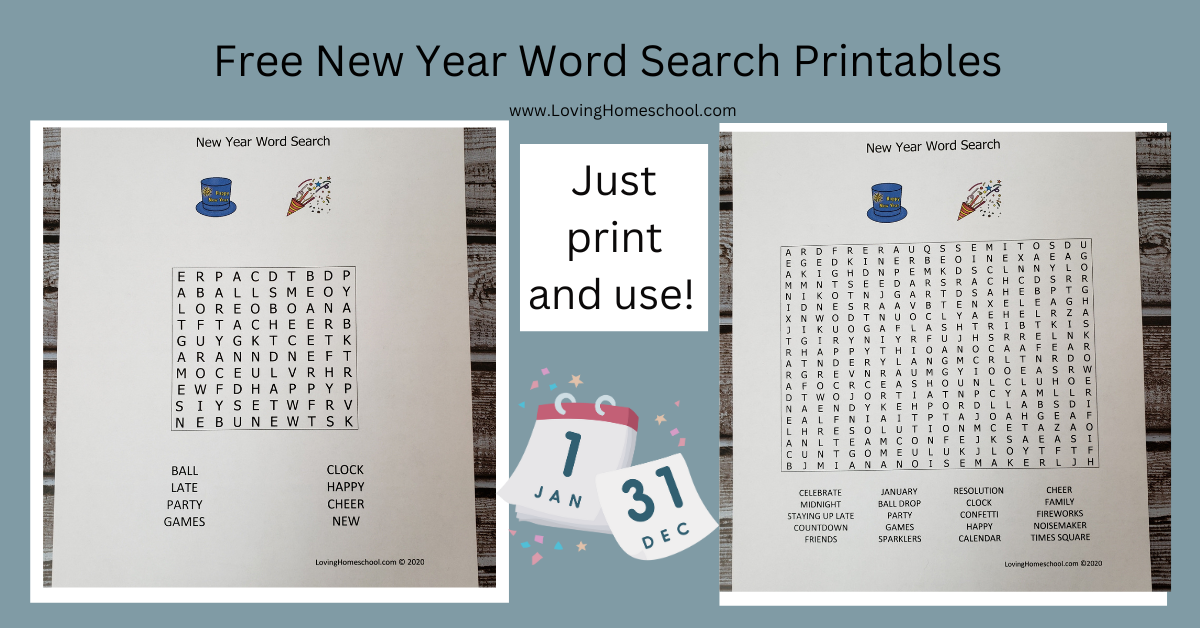 New Year Word Search - LovingHomeschool.com