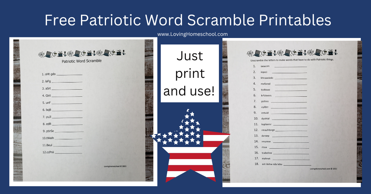 Patriotic Word Scramble - LovingHomeschool.com