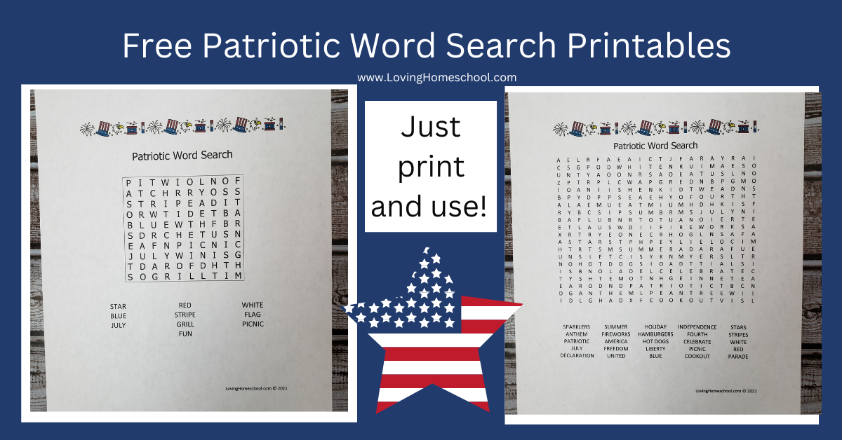 Patriotic Word Search - LovingHomeschool.com