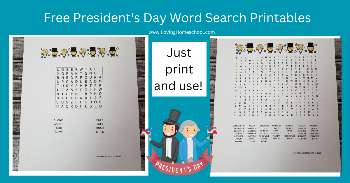 Presidents Day Word Search - LovingHomeschool.com