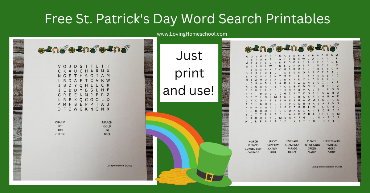 St. Patrick’s Day Word Search - LovingHomeschool.com