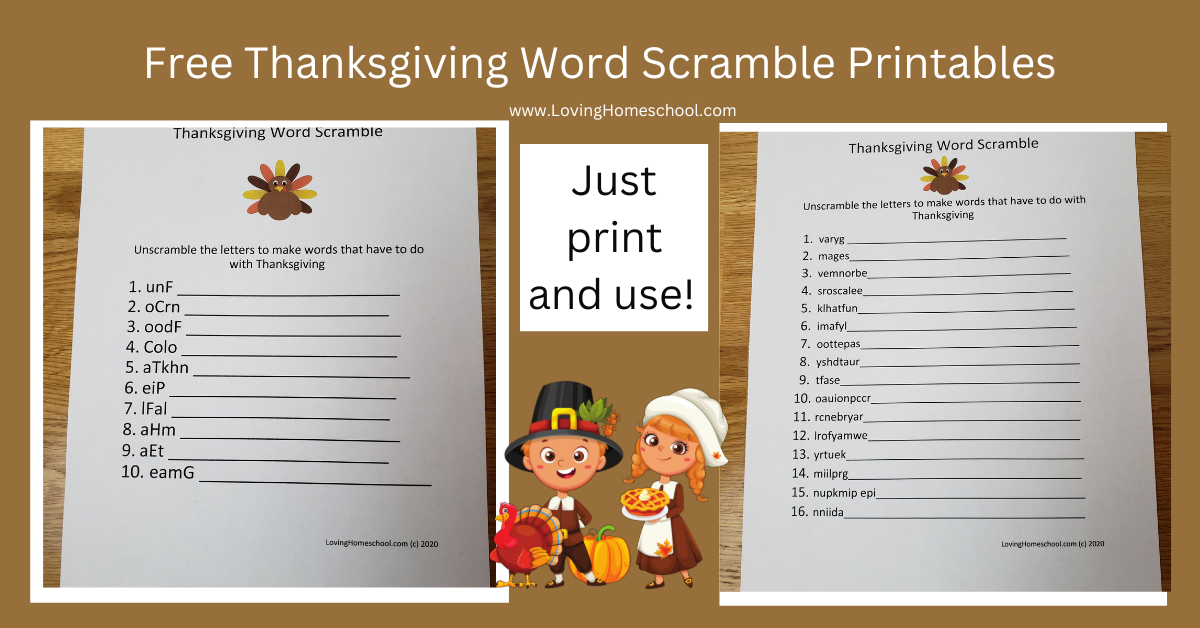 Thanksgiving Word Scramble - LovingHomeschool.com