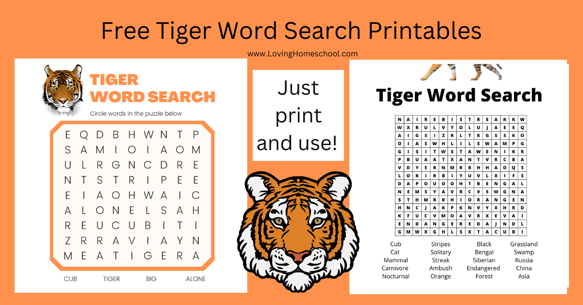 Tiger Word Search Printables - LovingHomeschool.com
