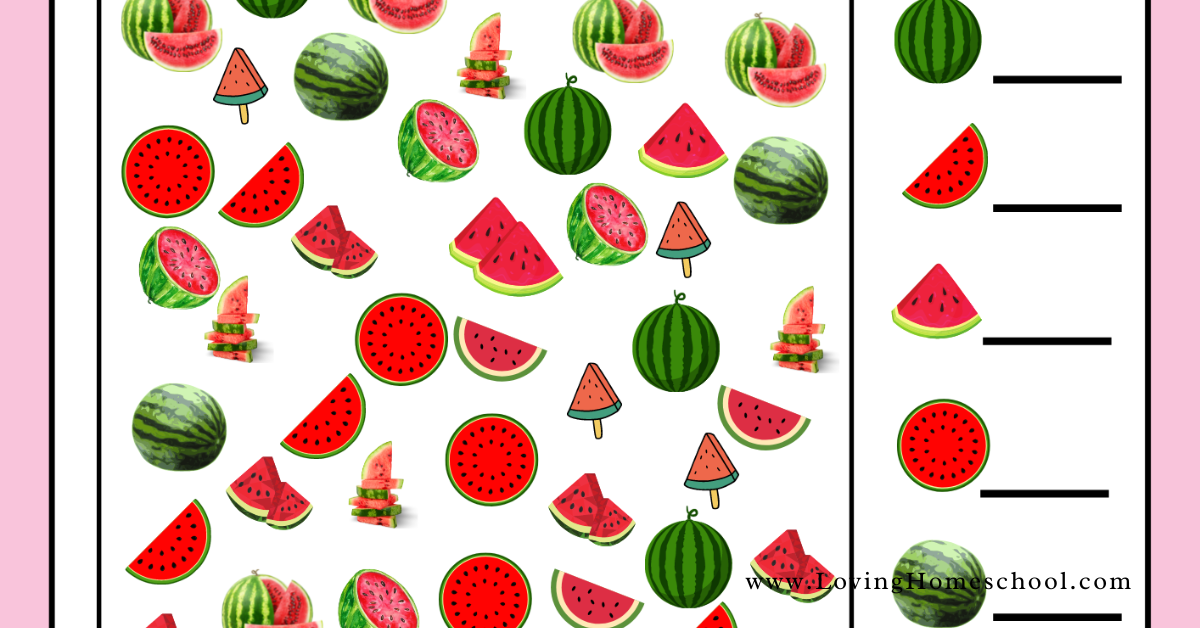 Watermelon I Spy Printable - LovingHomeschool.com