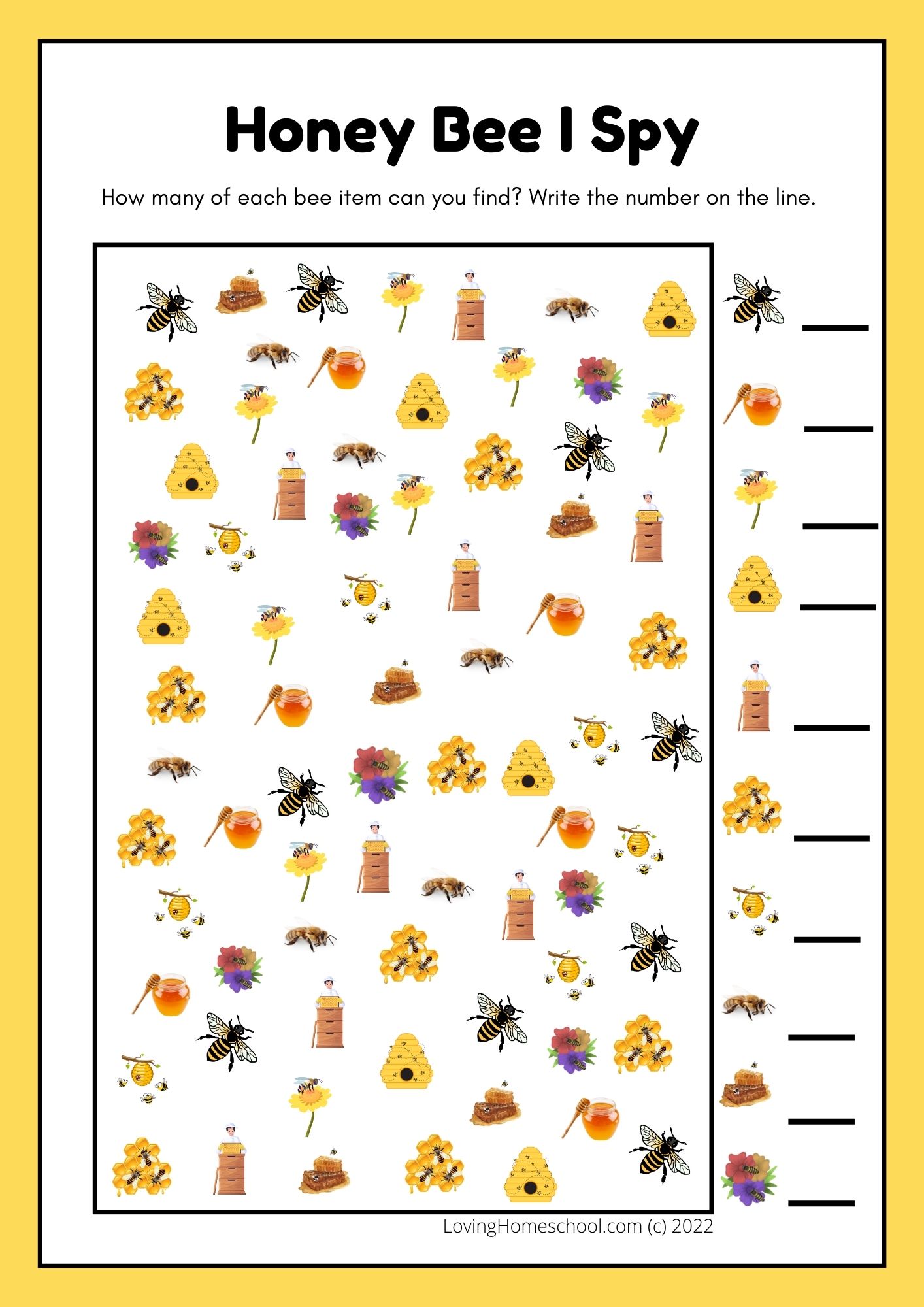 Honey Bee I Spy Printables - LovingHomeschool.com