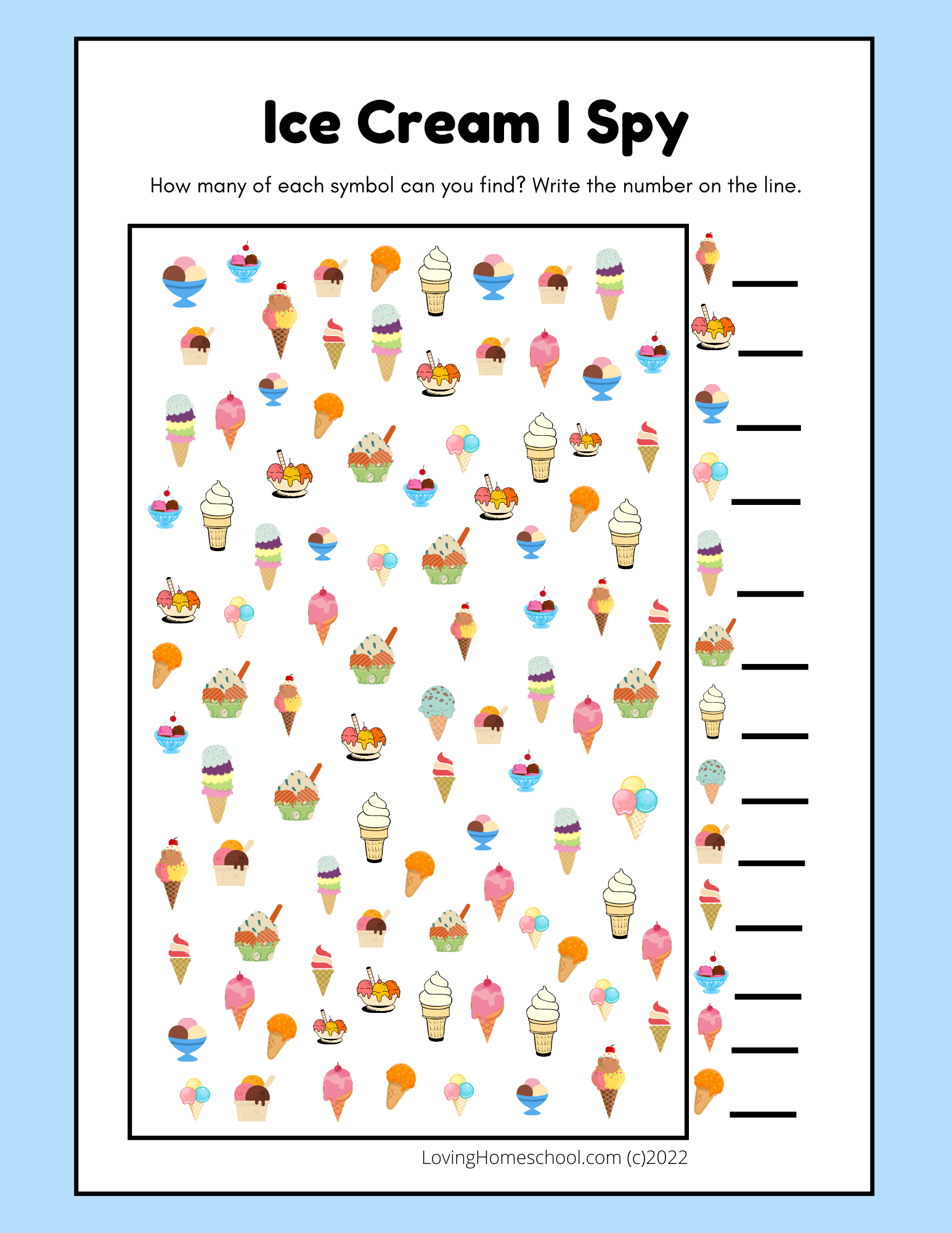 Ice Cream I Spy Printables - LovingHomeschool.com